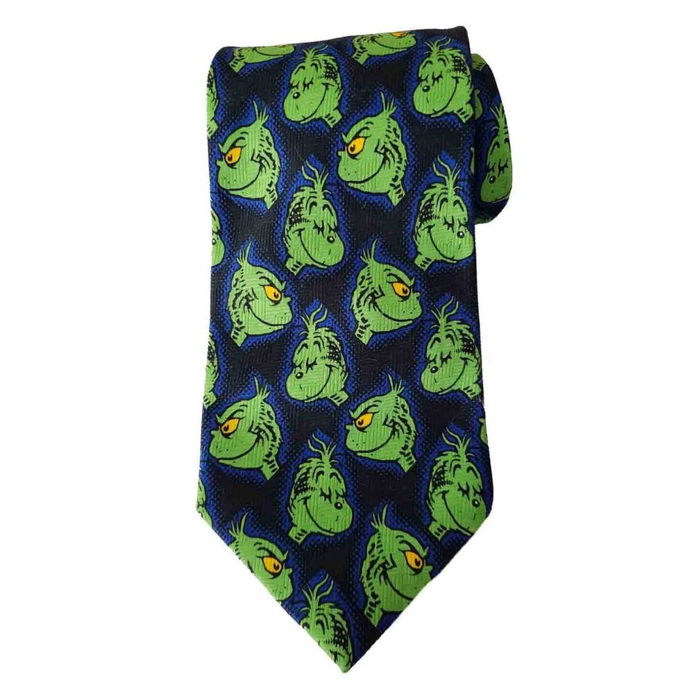 Vintage Dr Seuss Tie Grinch Blue Green Black Men's - Gem